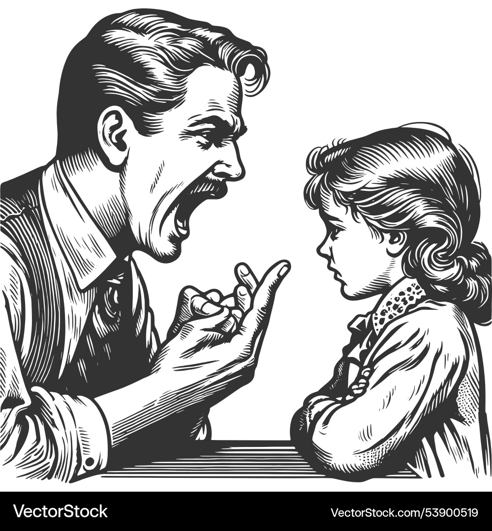 Father yelling at daughter engraving sketch Vector Image