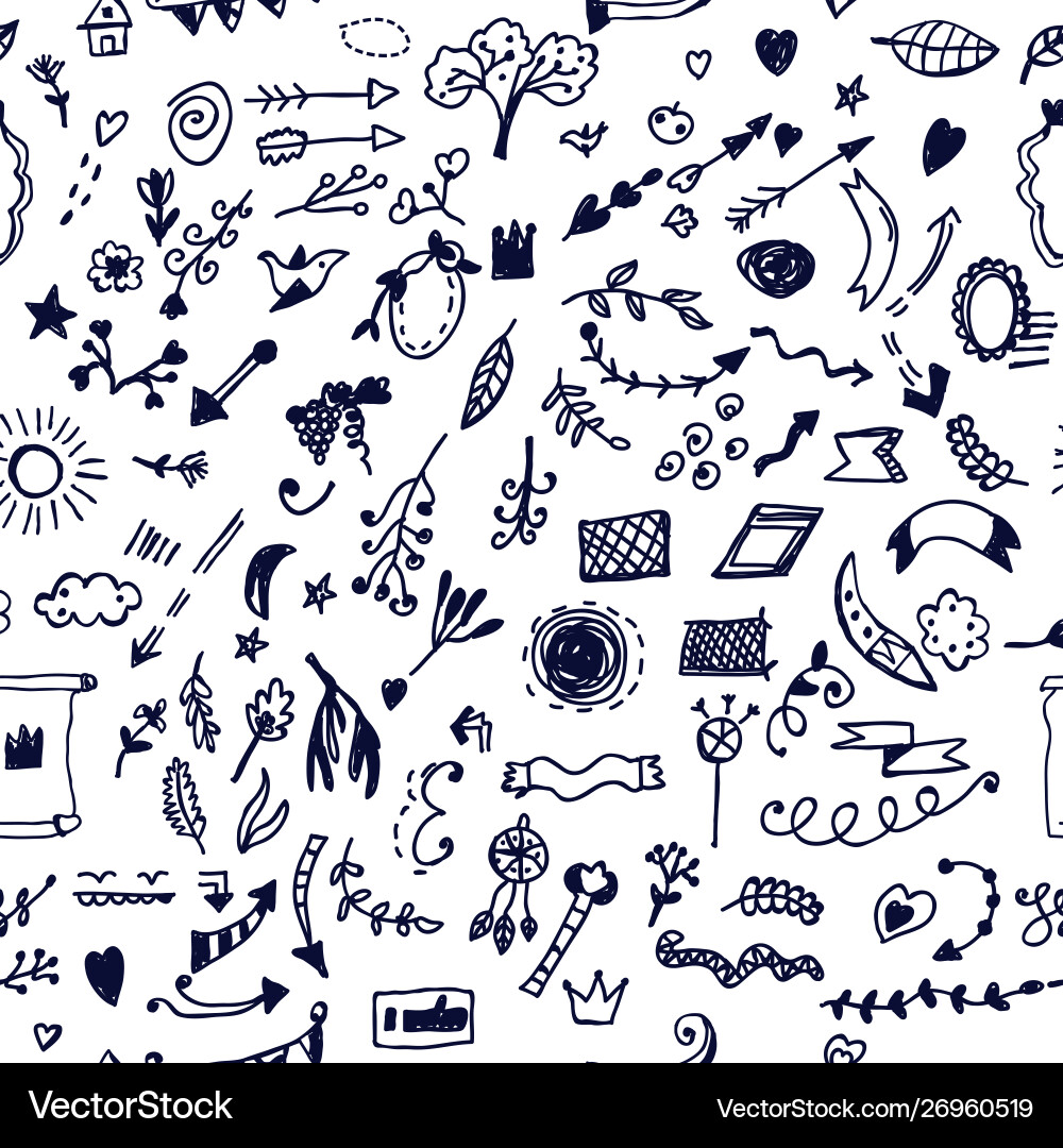 Funny doodle elements seamless pattern hand drawn Vector Image