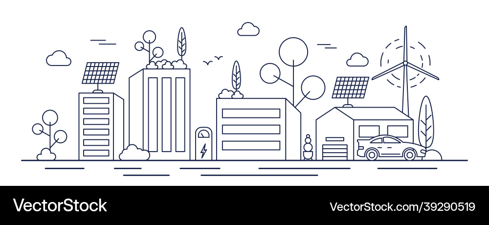 Linear modern city view with ecological Royalty Free Vector