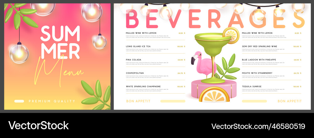 Restaurant summer cocktail menu design Royalty Free Vector
