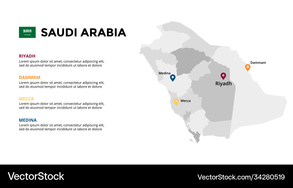 Saudi arabia map infographic template Royalty Free Vector