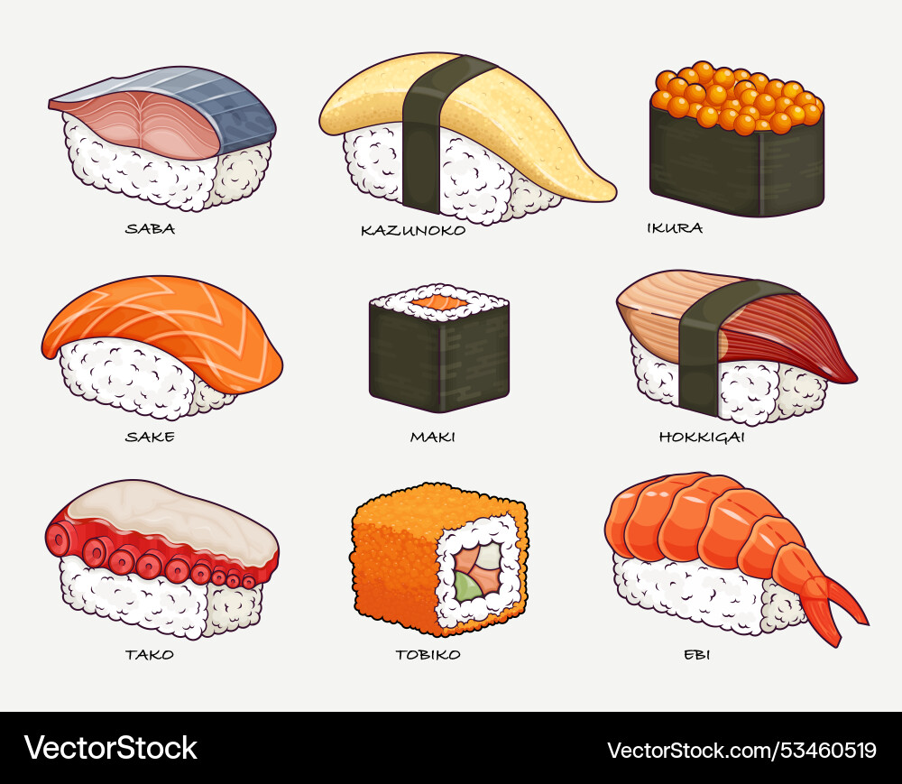 Traditional japanese sushi set Royalty Free Vector Image