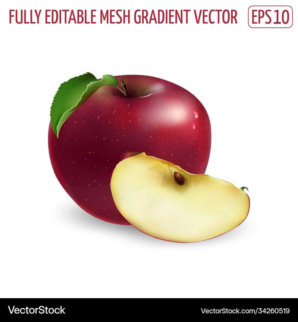 Whole red apple with a slice on white background Vector Image