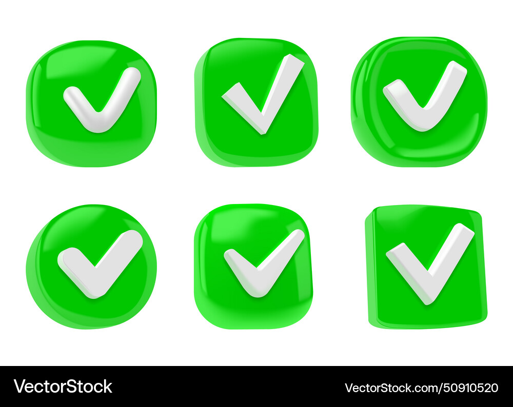 3d check icon tick mark ok render for success Vector Image