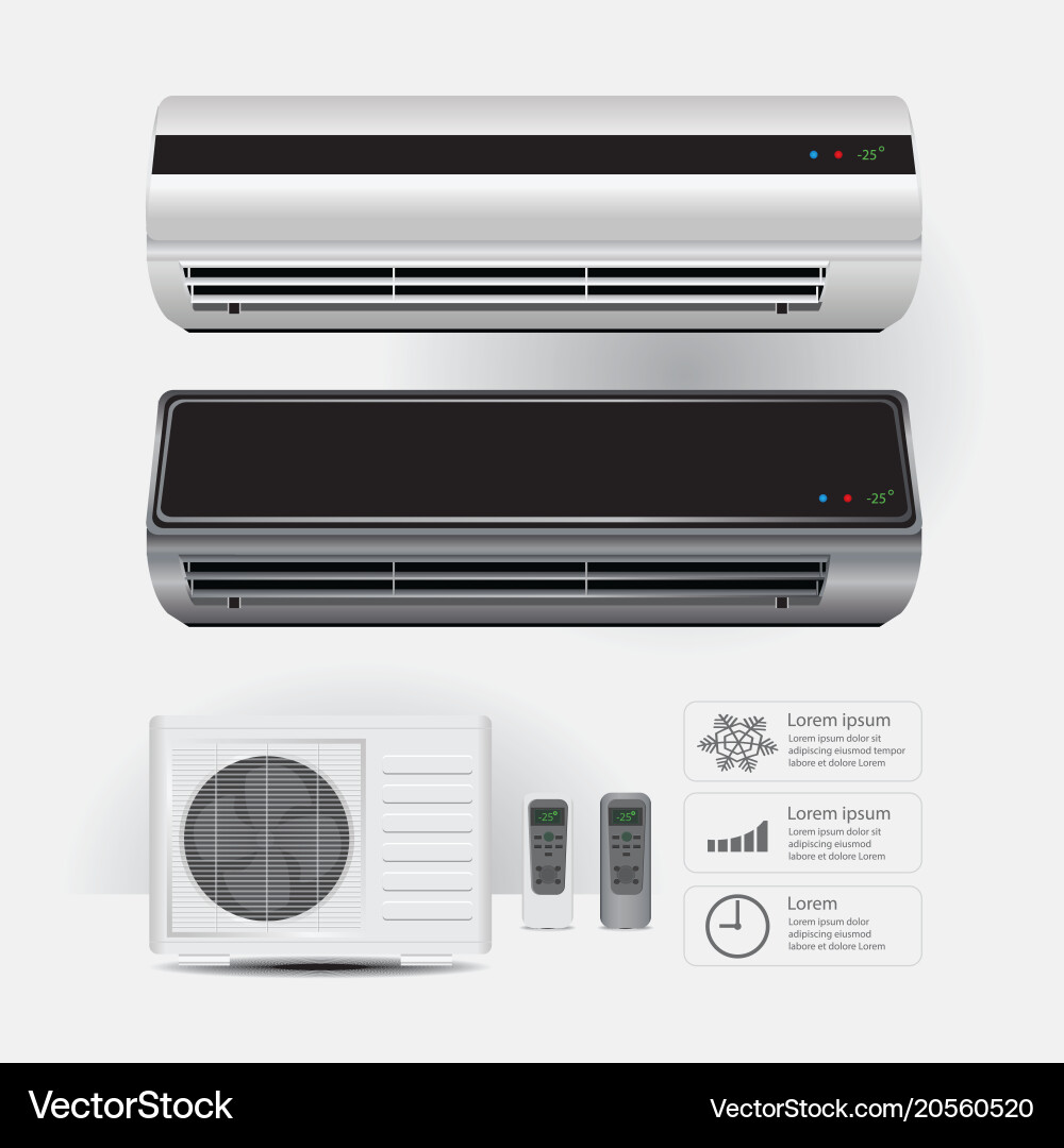 Air conditioner realistic and remote control Vector Image