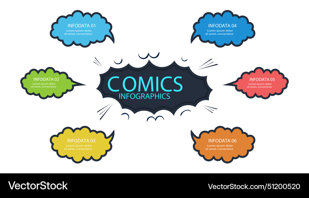 Comics infographic with 6 steps options parts Vector Image