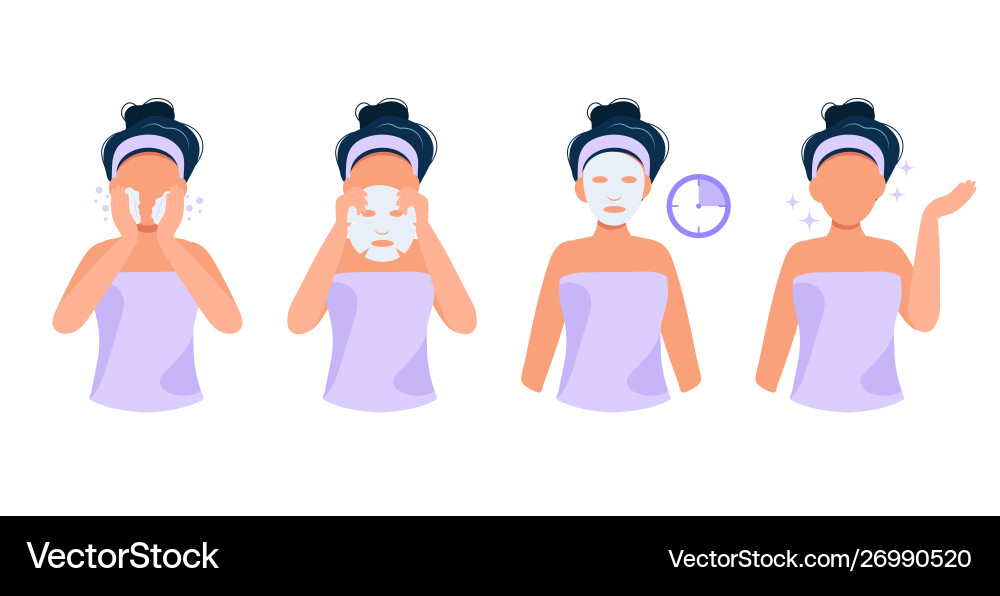 Face sheet mask set with girl using Royalty Free Vector