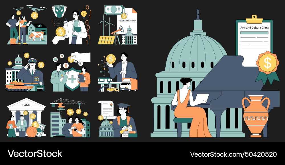 Government subsidy set diverse sectors including Vector Image