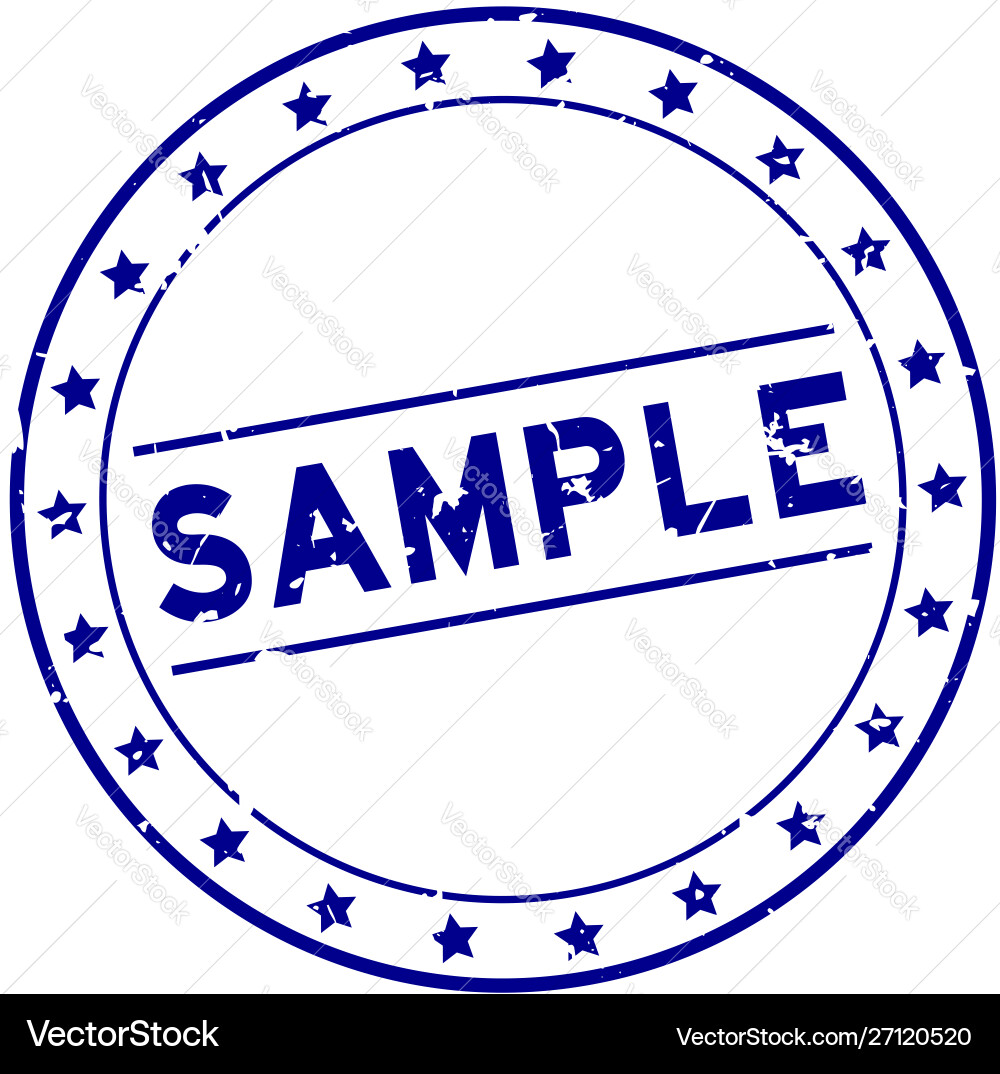 Grunge blue sample word round rubber seal stamp Vector Image