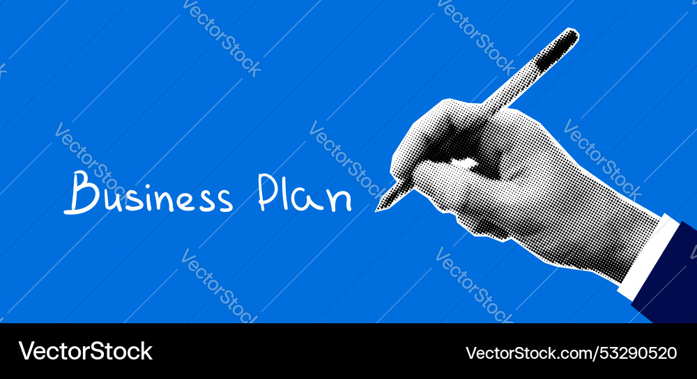 Halftone hand writing business plan ideas Vector Image