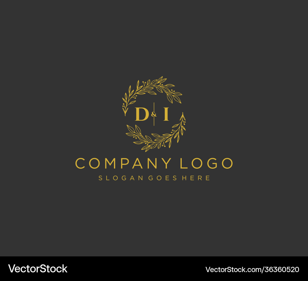 Initial di letters floral frames monogram wedding Vector Image