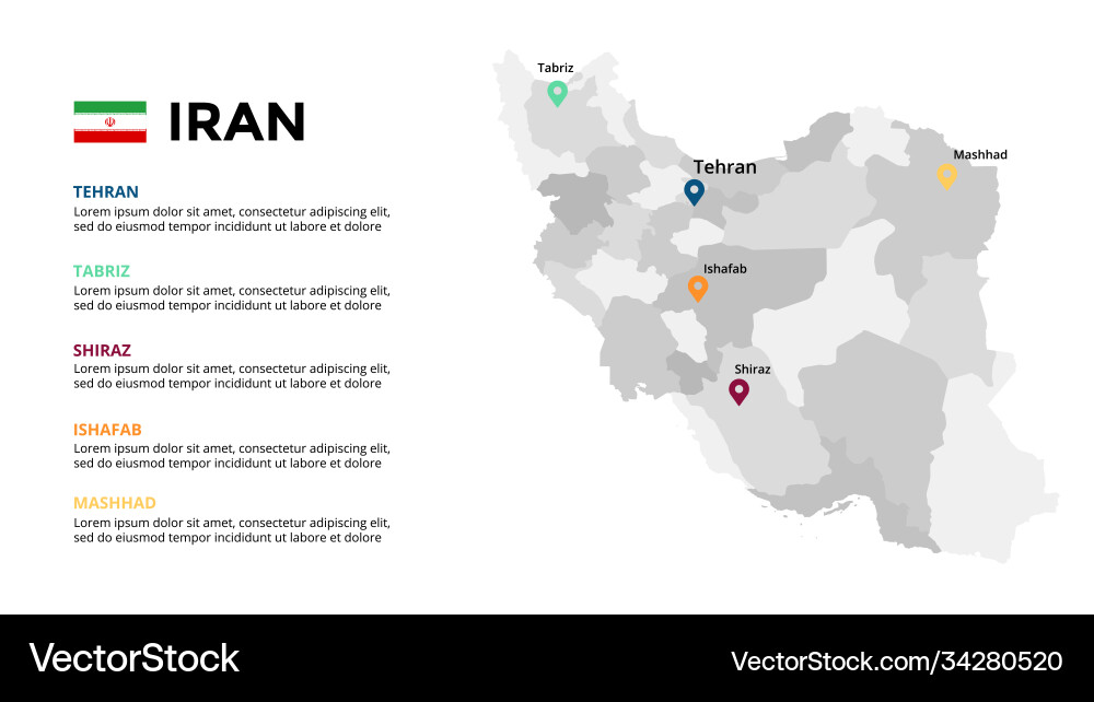 Iran map infographic template slide Royalty Free Vector