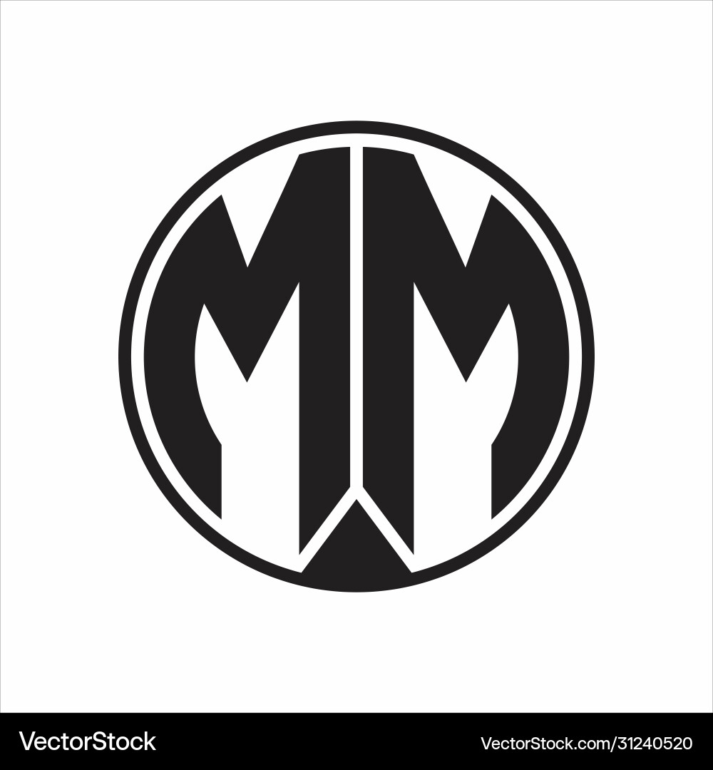 Mm logo monogram circle with piece ribbon style Vector Image