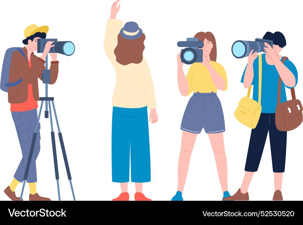Operator shooting woman reporter professional Vector Image
