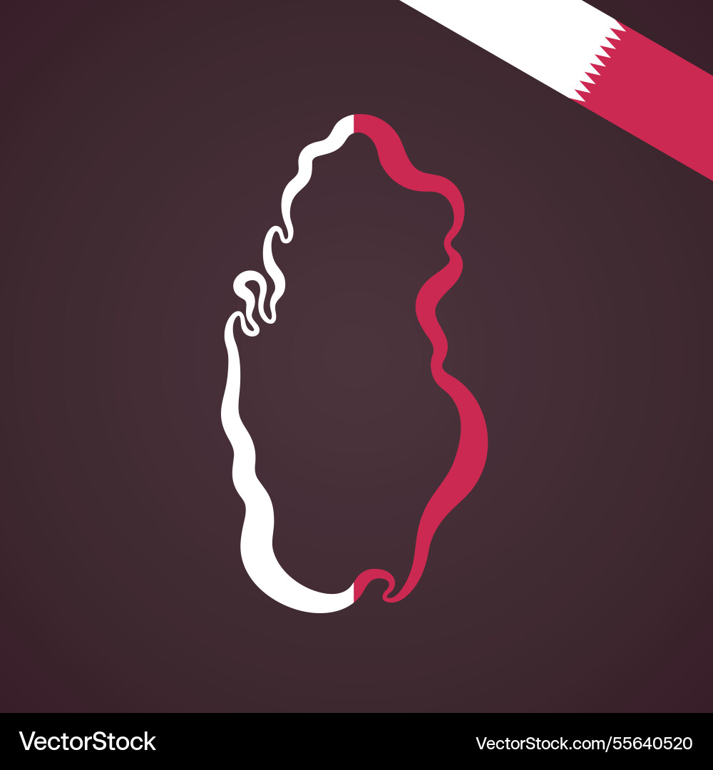 Qatar - outline map and corner flag Royalty Free Vector