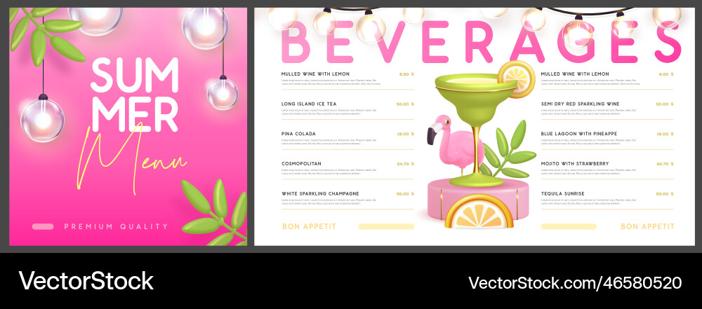 Restaurant summer cocktail menu design Royalty Free Vector