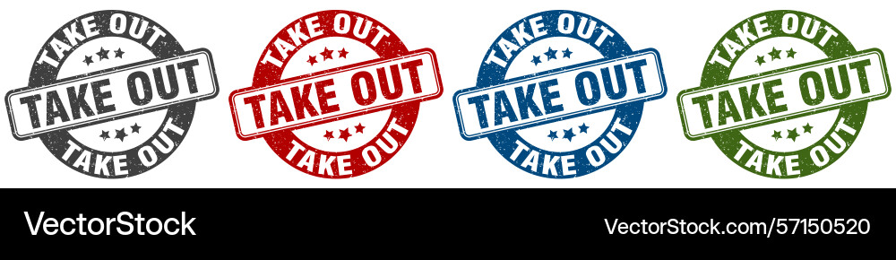 Take out stamp round set isolated Royalty Free Vector Image