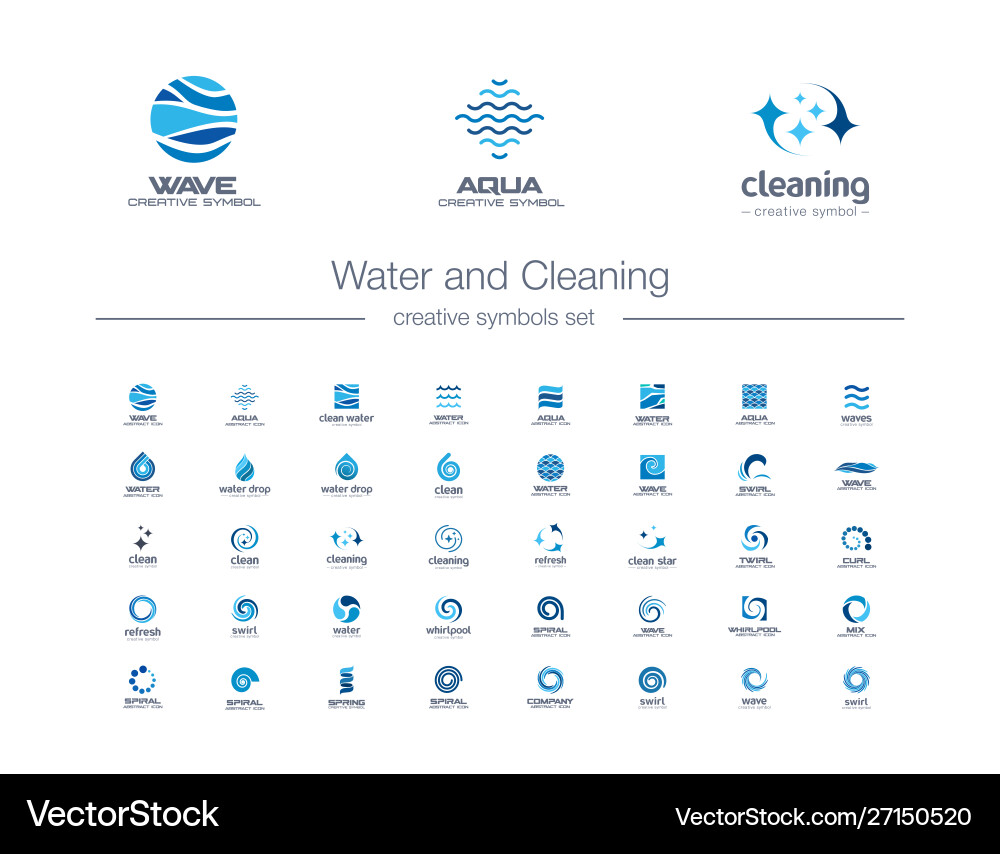 Water drops waves and cleaning creative symbols Vector Image
