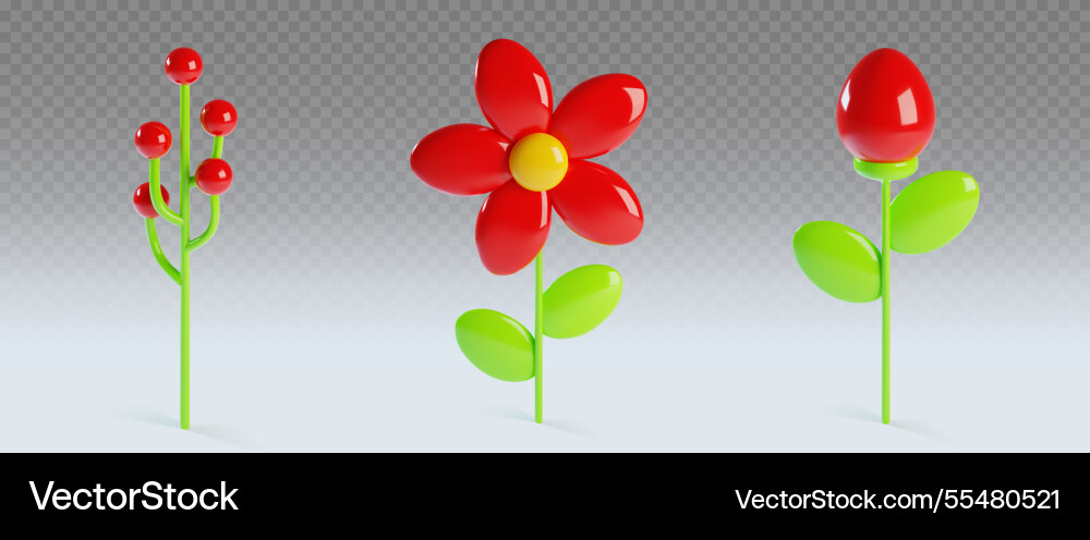3d spring clay red flower collection Royalty Free Vector