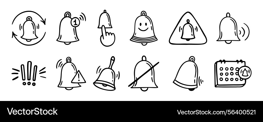 Bell notification related doodle hand drawn icon Vector Image