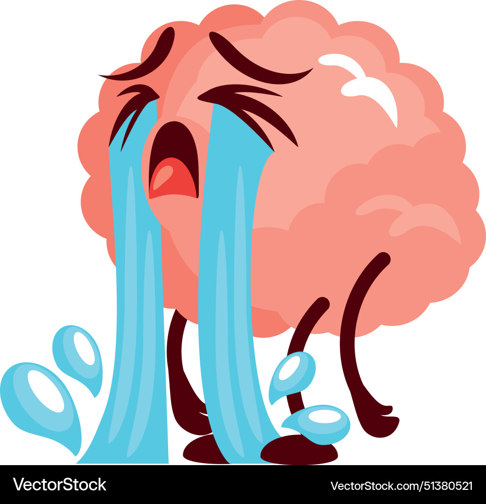 Cute crying brain character Royalty Free Vector Image