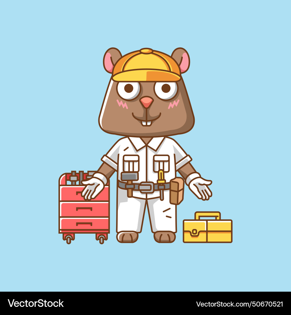 Cute squirrel mechanic with tool at workshop Vector Image