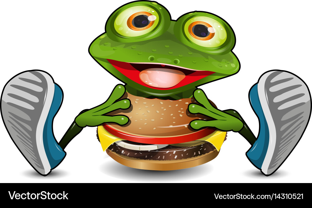 Frog eats cheeseburger Royalty Free Vector Image