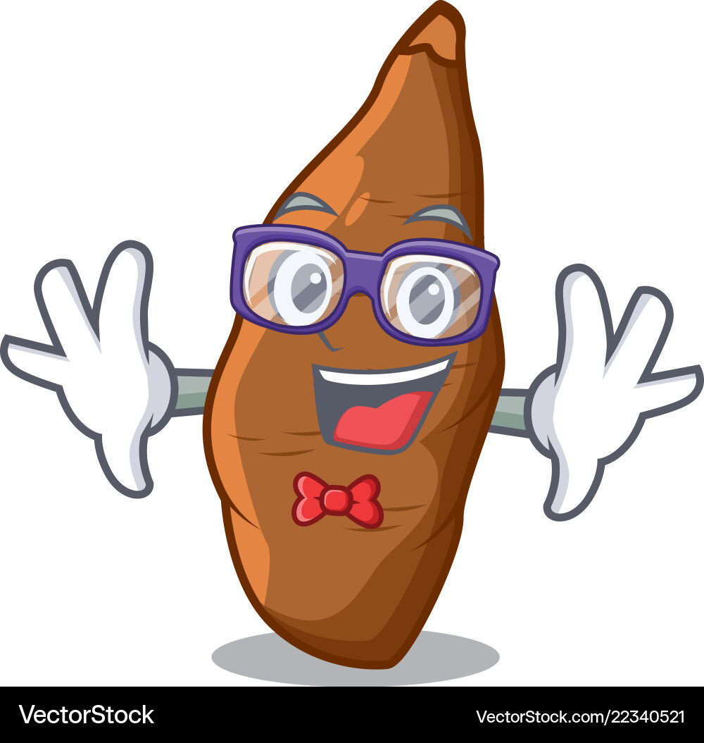 Geek cassava root on the plate cartoon Royalty Free Vector