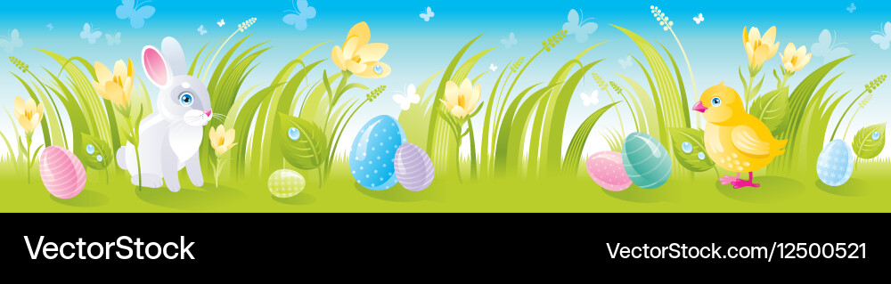 Happy easter banner border spring landscape bunny Vector Image