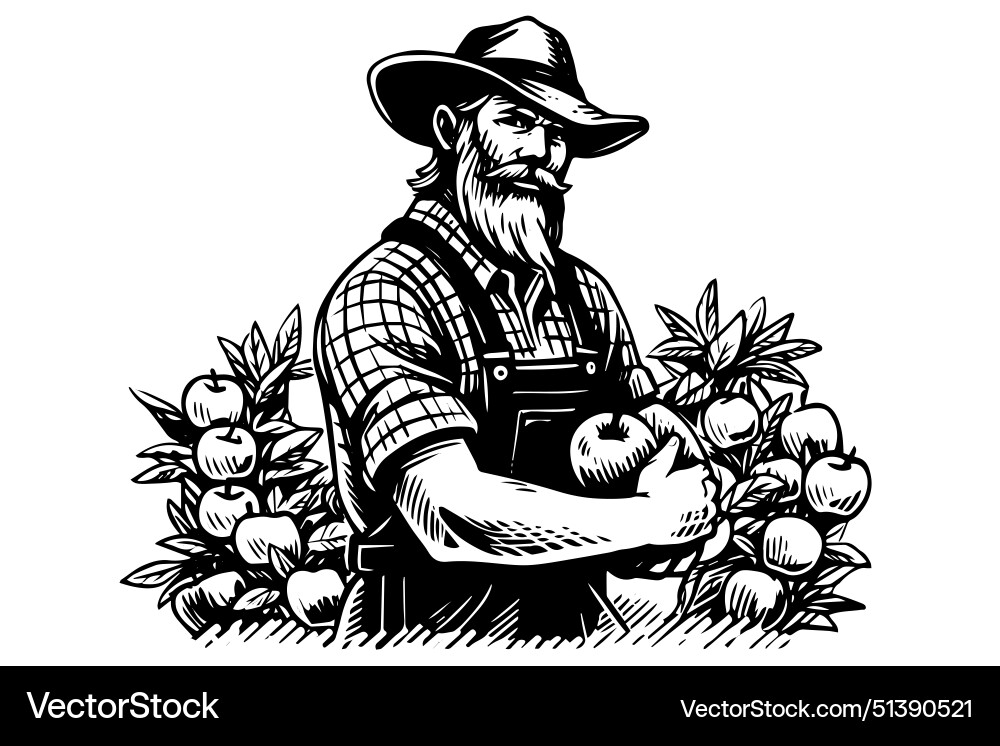 Happy farmer in hat with the harvest hand Vector Image