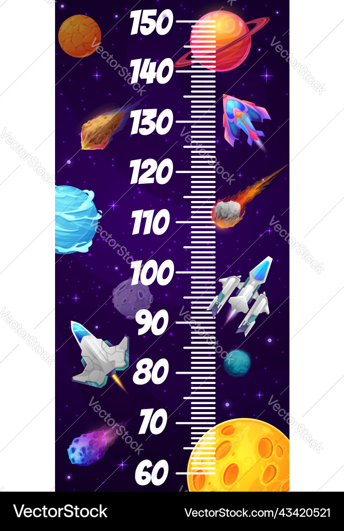 Kids height chart with space planets spacecrafts Vector Image