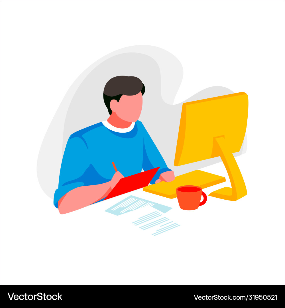 Male character studying mathematics online Vector Image