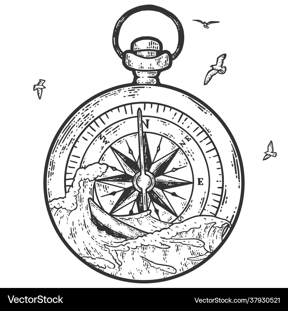 Ocean graphic with compass Royalty Free Vector Image