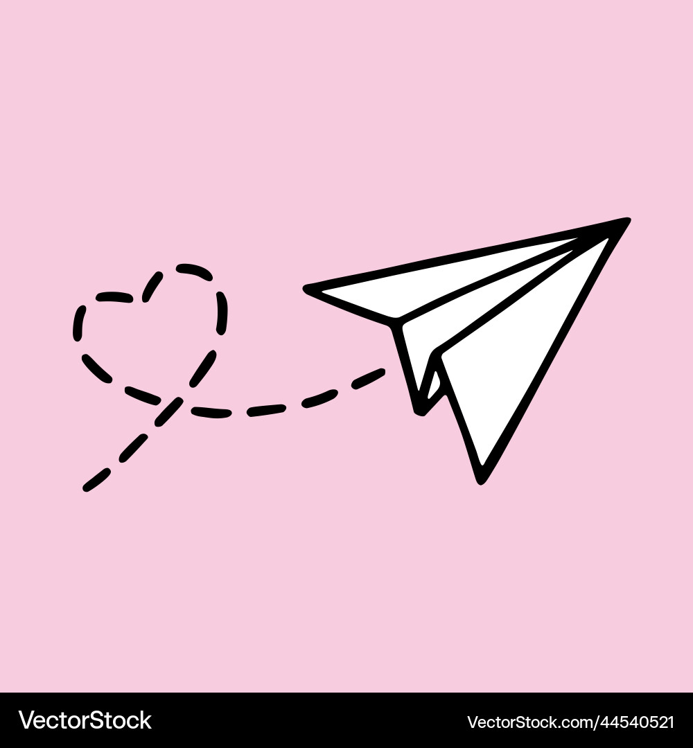 Paper plane love note heart doodle Royalty Free Vector Image