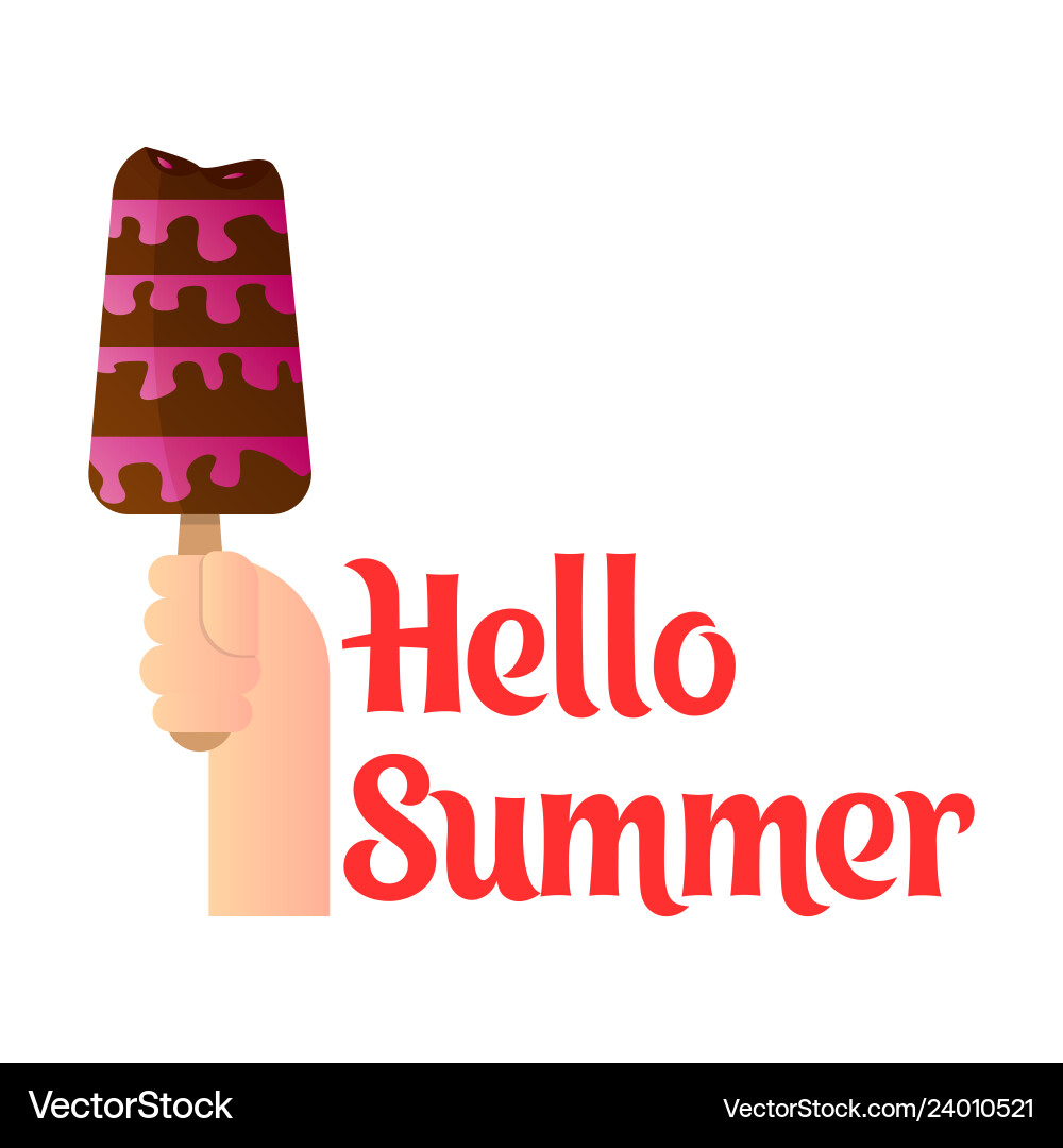 Pink ice cream with text hello summer Royalty Free Vector