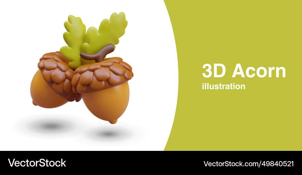 Realistic 3d acorn in cartoon style placard Vector Image