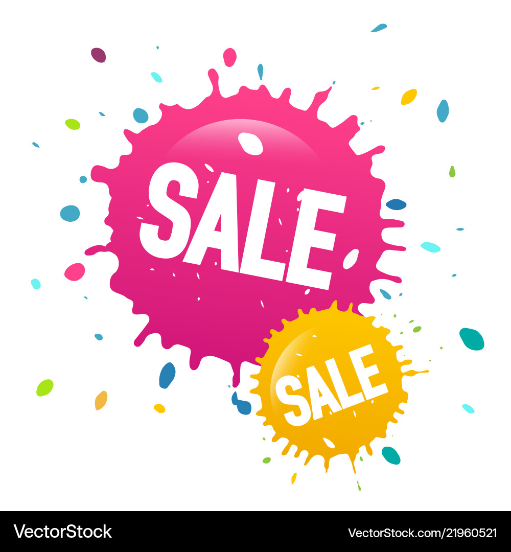 Sale labels pink and yellow splashes design Vector Image