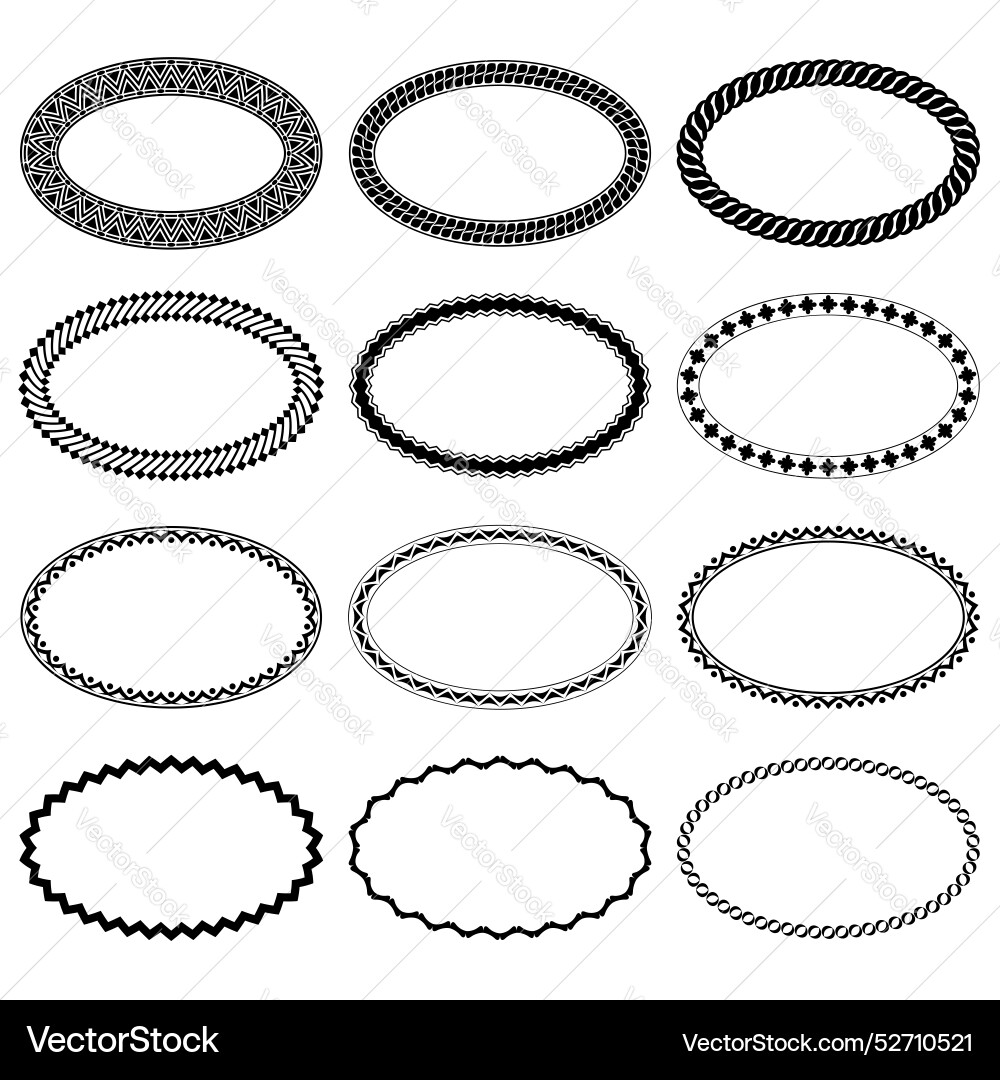 Set of oval wide and narrow black frames Vector Image