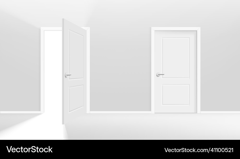 Two doors one of them is opening realistic 3d Vector Image