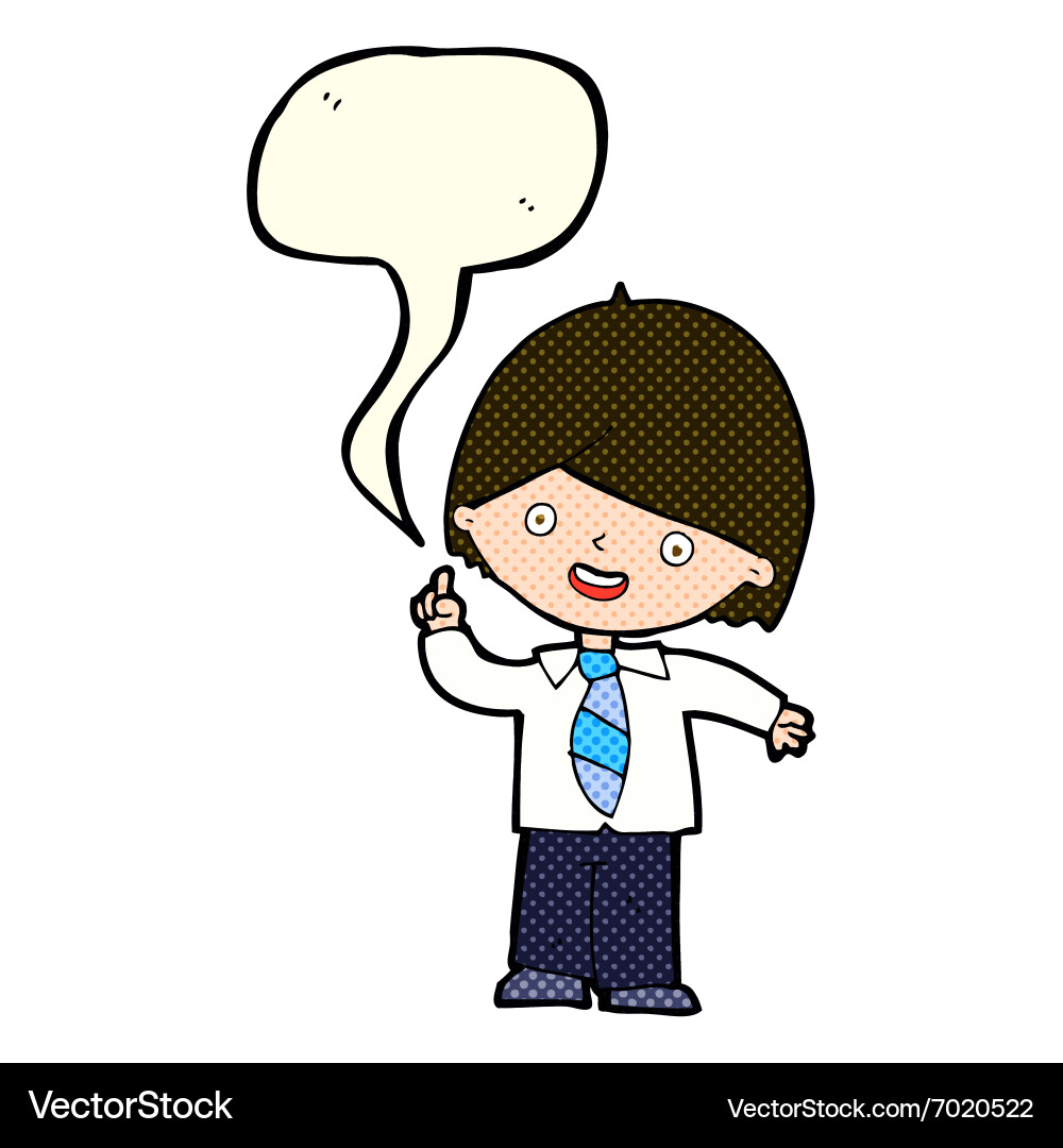 Cartoon school boy answering question with speech Vector Image