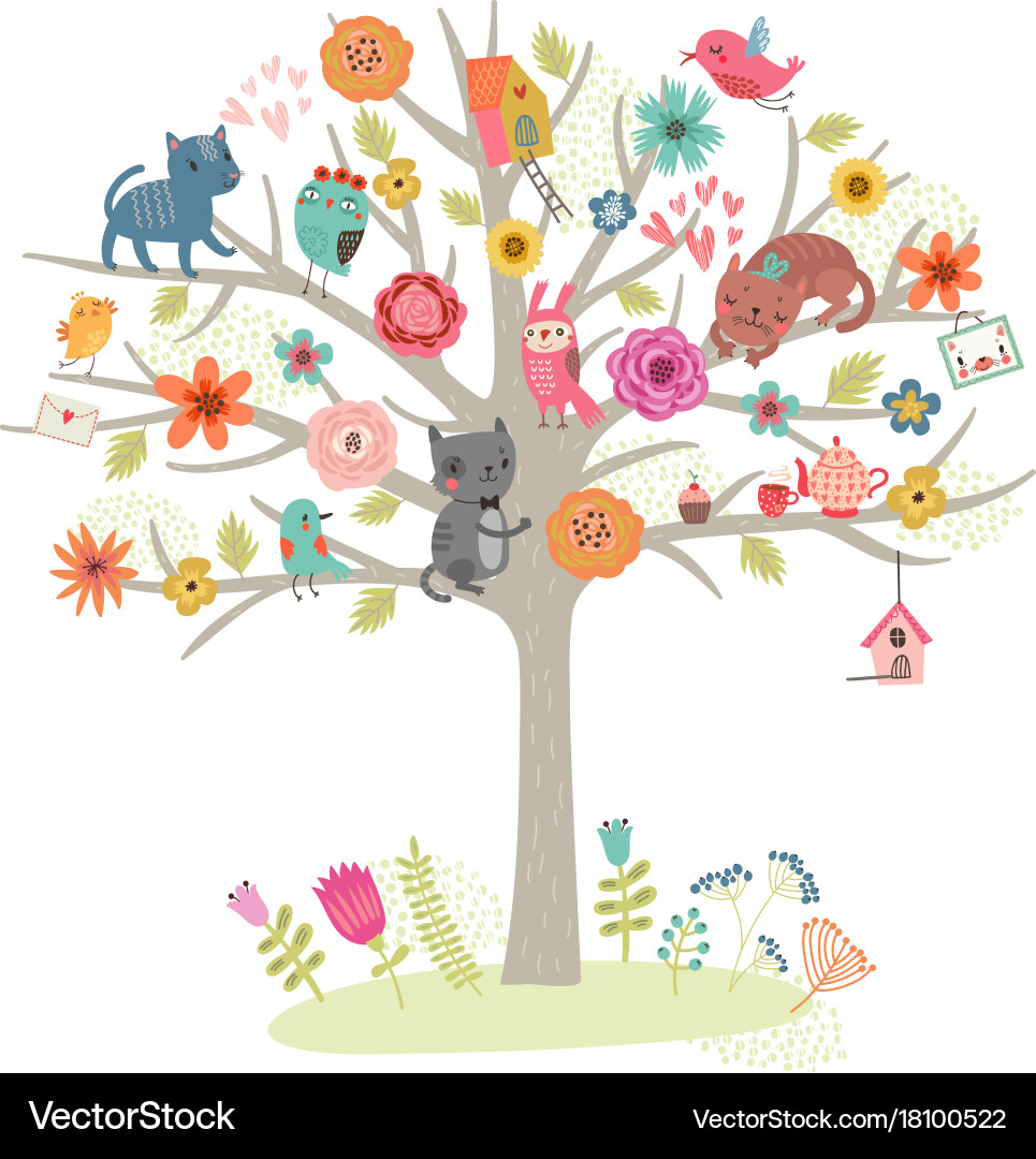 Cats and tree Royalty Free Vector Image - VectorStock