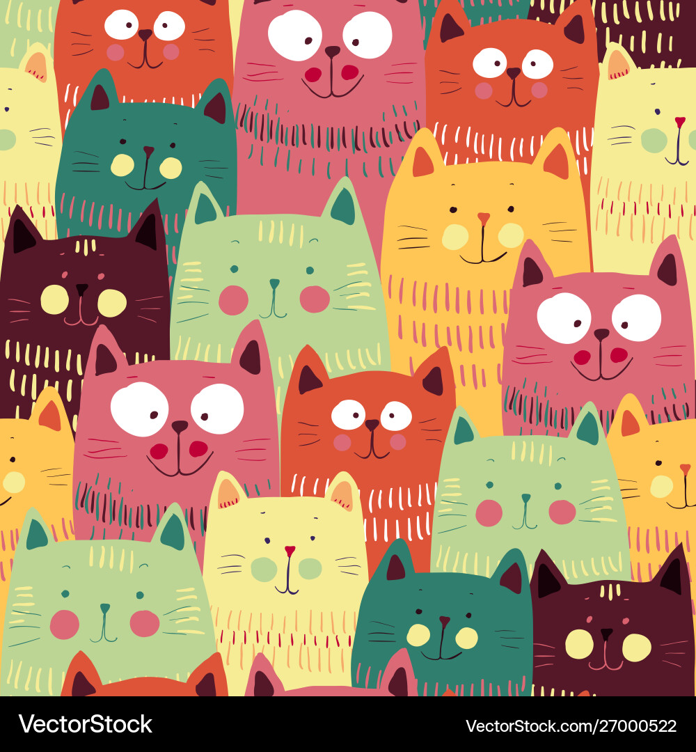 Cute cats colorful seamless pattern background Vector Image