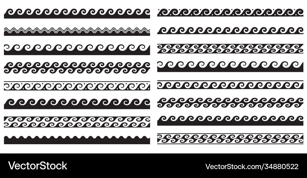 Decorative seamless borders wave line Royalty Free Vector
