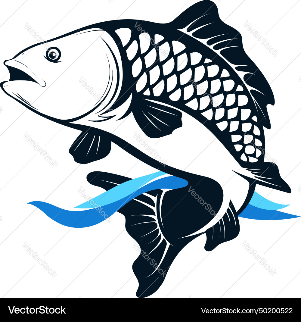 Fish silhouette on a blue wave Royalty Free Vector Image