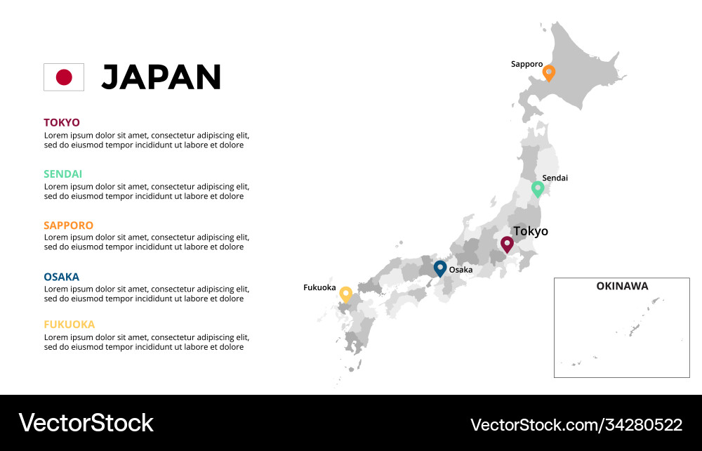 Japan map infographic template slide Royalty Free Vector