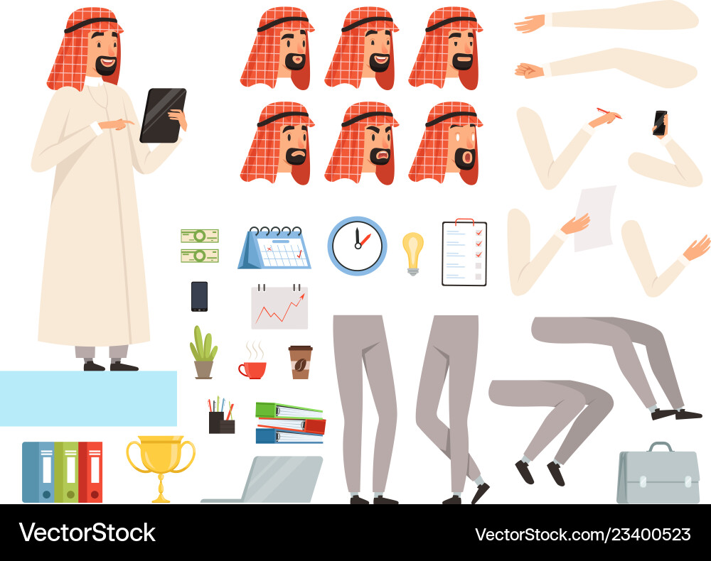 Arabic Businessman Animation Set Royalty Free Vector Image