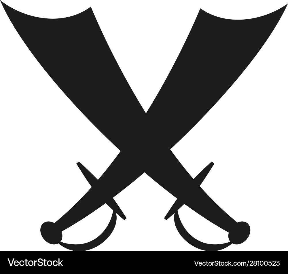 Black and white crossed scimitars silhouette Vector Image