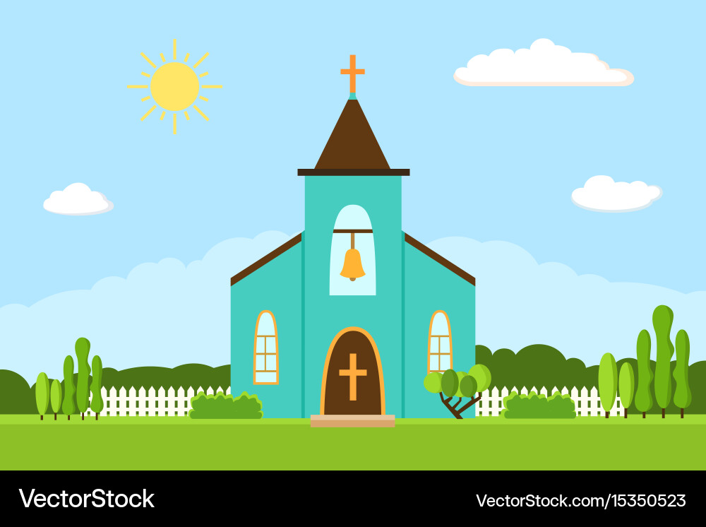 Church icon flat summer landscape Royalty Free Vector Image