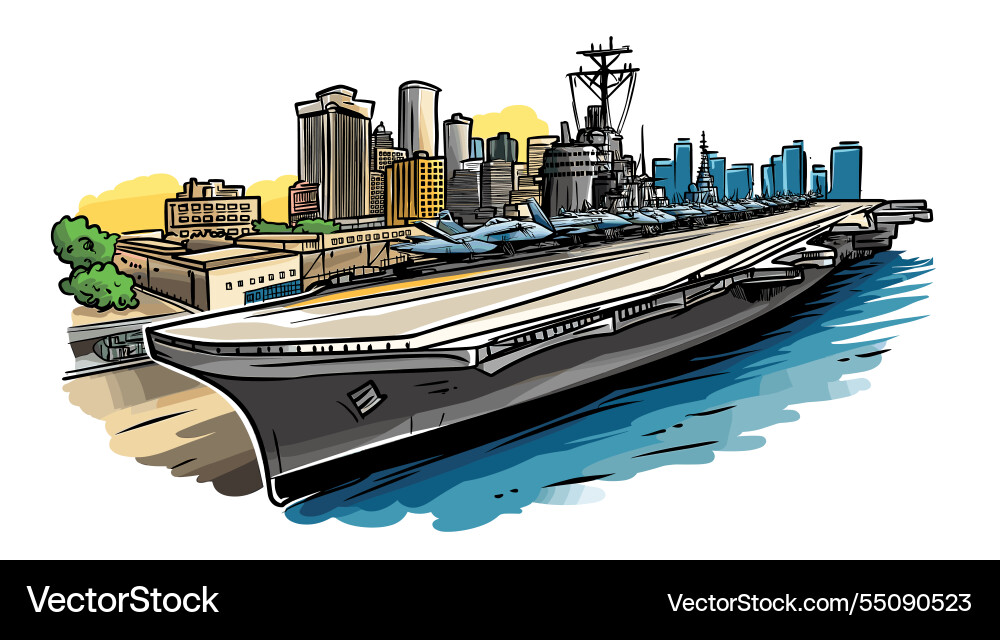 Comic hand-drawn of intrepid museum Royalty Free Vector