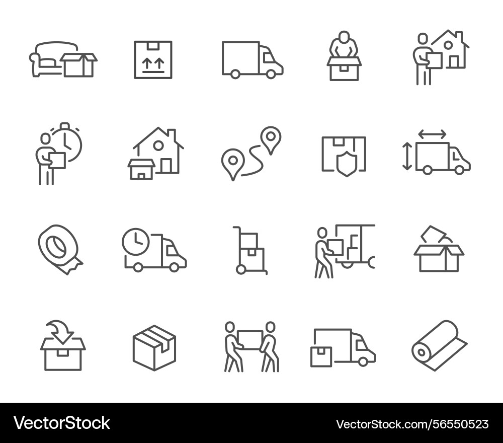 Editable icon set in line style on moving Vector Image
